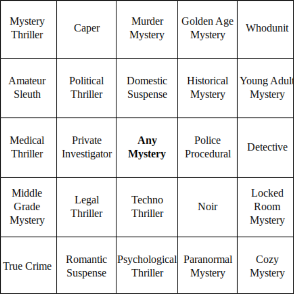 2021 Mystery Genre Bingo – Nightcap Books