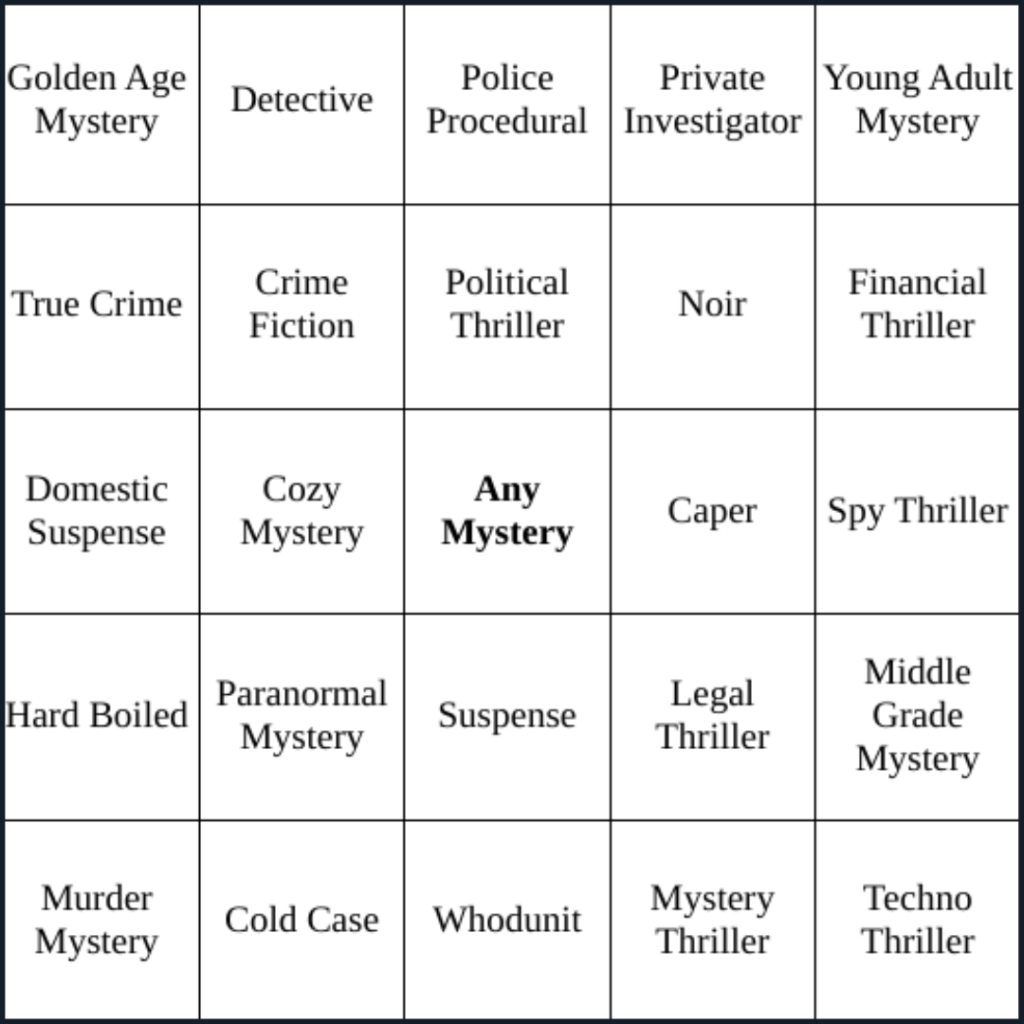 2024 Mystery Genre Bingo – Nightcap Books