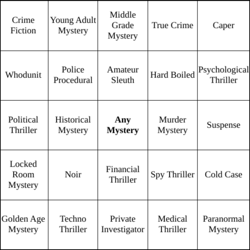 2025 Mystery Genre Bingo – Nightcap Books